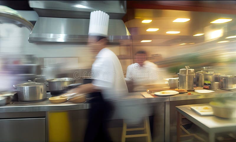 Chef Cooking in Restaurant Kitchen Abstract Blurred Defocused ...