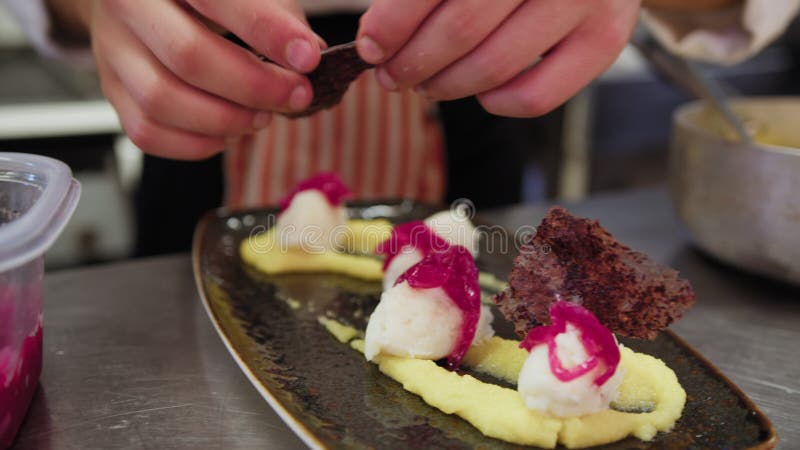 Plating Starter with Cod Foam Fish and Potato Puree Base with ...