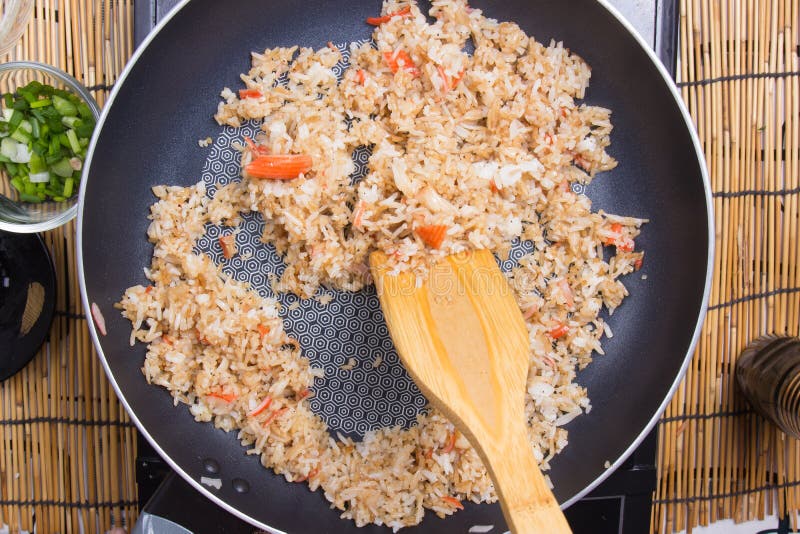 Chef cooking rice in pan stock photo. Image of lunch - 83431992