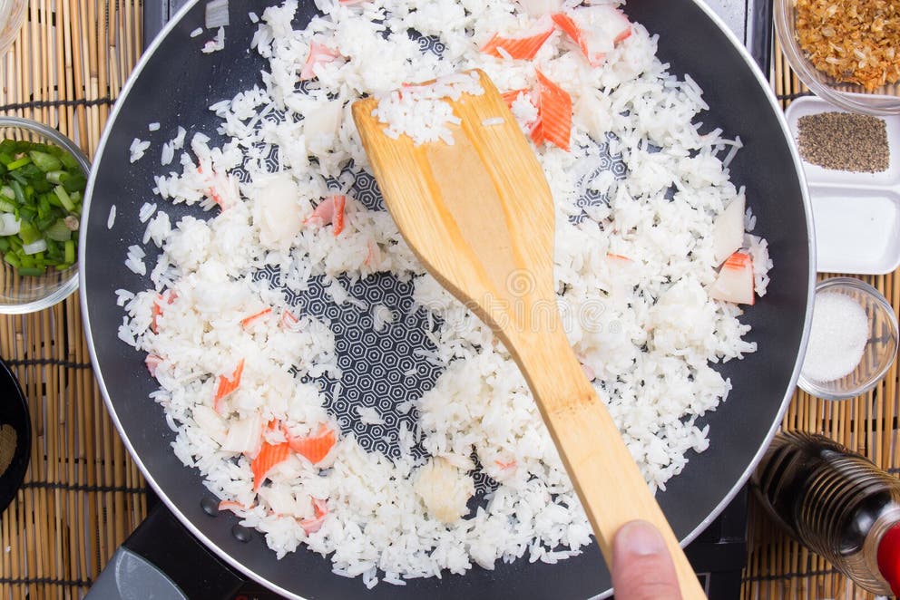 Chef cooking rice in pan stock image. Image of fresh - 85704899