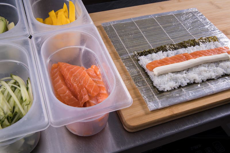 Chef Cooking Rolls in Restaurant Kitchen35 Stock Image - Image of ...