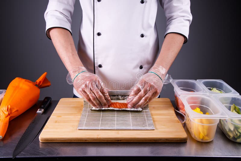 Chef Cooking Rolls in Restaurant Kitchen7 Stock Photo - Image of ...