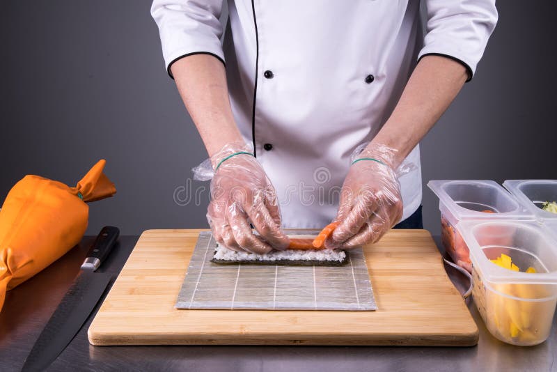 Chef Cooking Rolls in Restaurant Kitchen3 Stock Image - Image of work ...