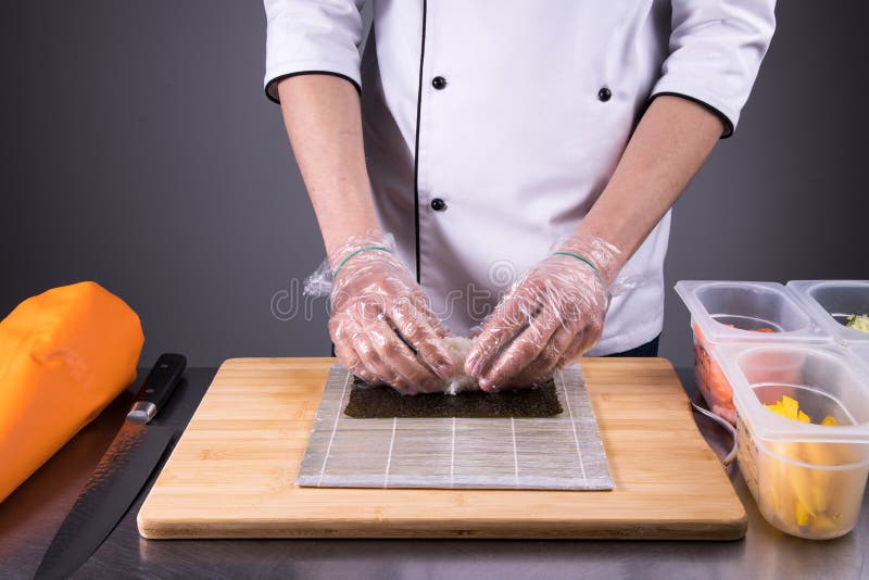 Chef Cooking Rolls in Restaurant Kitchen4 Stock Photo - Image of ...