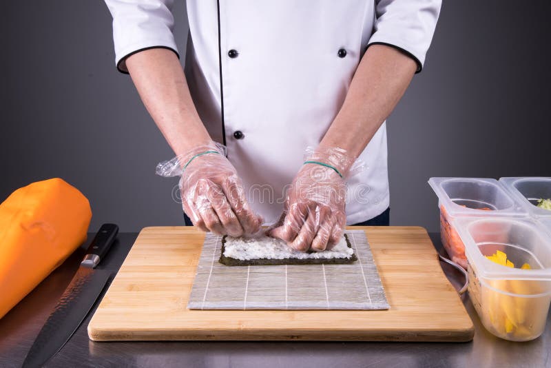 Chef Cooking Rolls in Restaurant Kitchen5 Stock Image - Image of male ...