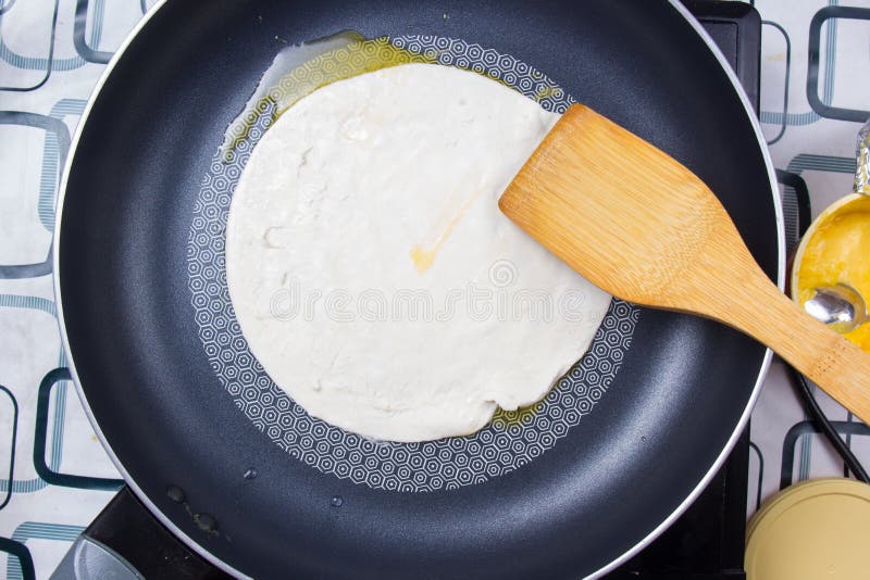 Chef Cooking Roti in the Pan Home Mate Style Stock Image - Image of ...