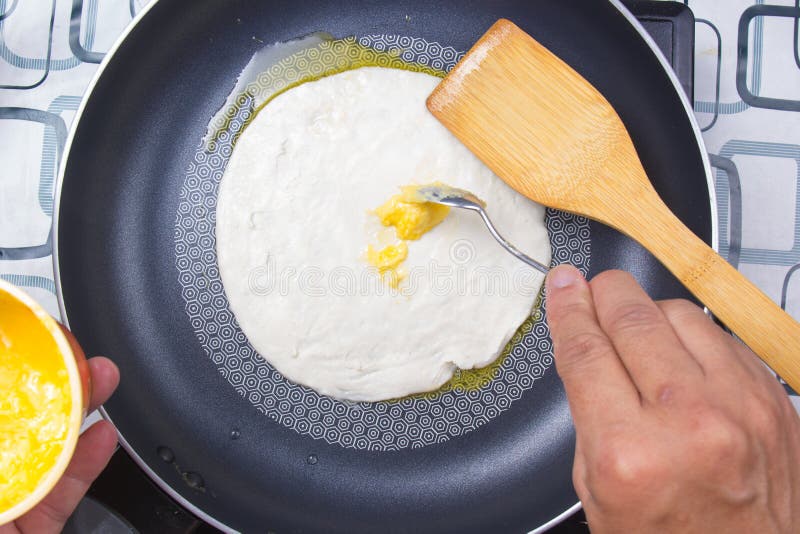 Chef Cooking Roti in the Pan Home Mate Style Stock Image - Image of ...