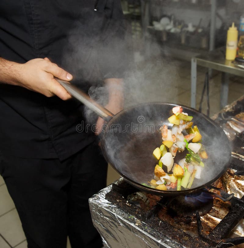 Chef is Cooking Seafood Dish Stock Image - Image of hand, mediterranean ...