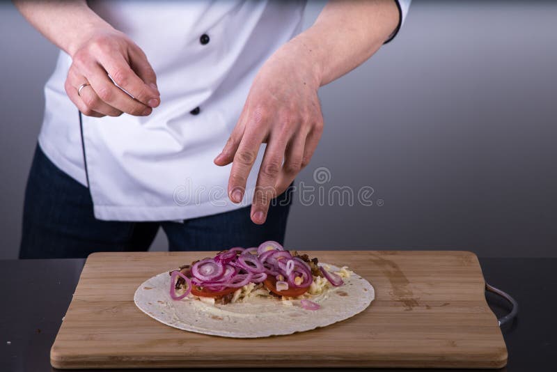Chef Cooking Shawarma in Restaurant Kitchen27 Stock Image - Image of ...