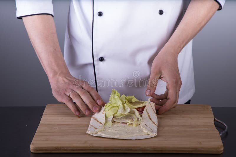 Chef Cooking Shawarma in Restaurant Kitchen13 Stock Image - Image of ...