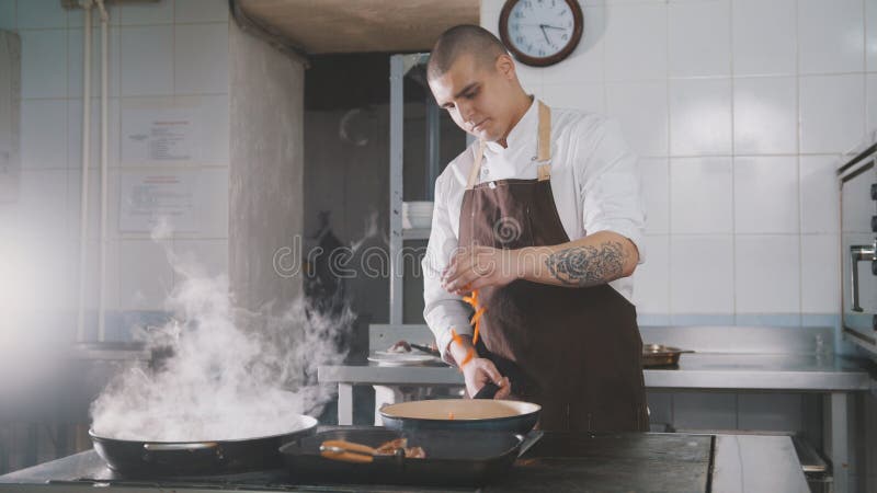 Chef Cooking Spaghetti in Restaurant Stock Image - Image of meal ...