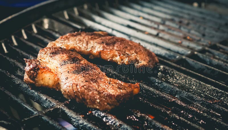 Chef Cooking Steak Beef on BBQ Grills. Stock Image - Image of cooked ...