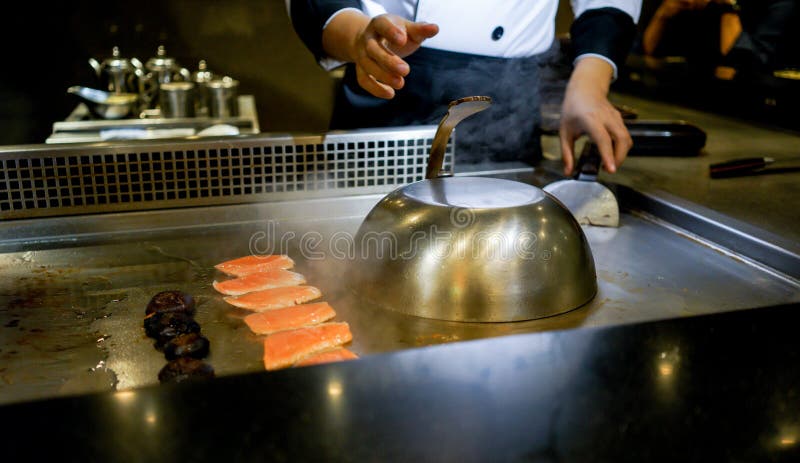 Chef Cooking Vegetable or Tepanyaki Stock Photo - Image of pork, plate ...