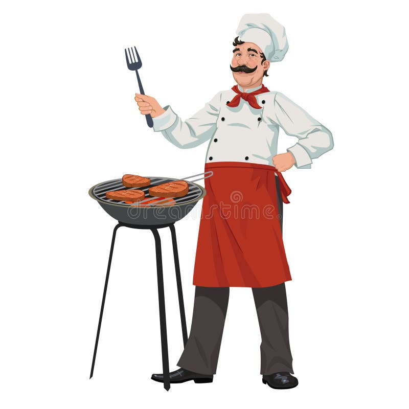 Chef Grilling Steak stock vector. Illustration of fire - 56992955