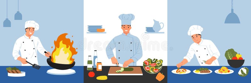 Chef Cooks Square Compositions Stock Vector - Illustration of human ...