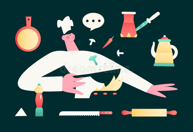 The Chef Cooks in a Wok. Kitchenware Stock Vector - Illustration of ...