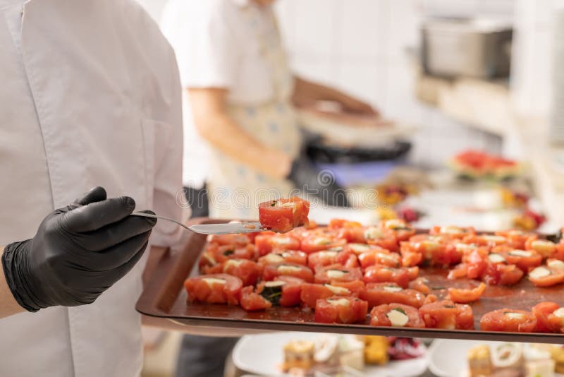 Chef is Create Appetizer Dish Stock Image - Image of fingerfood, party ...