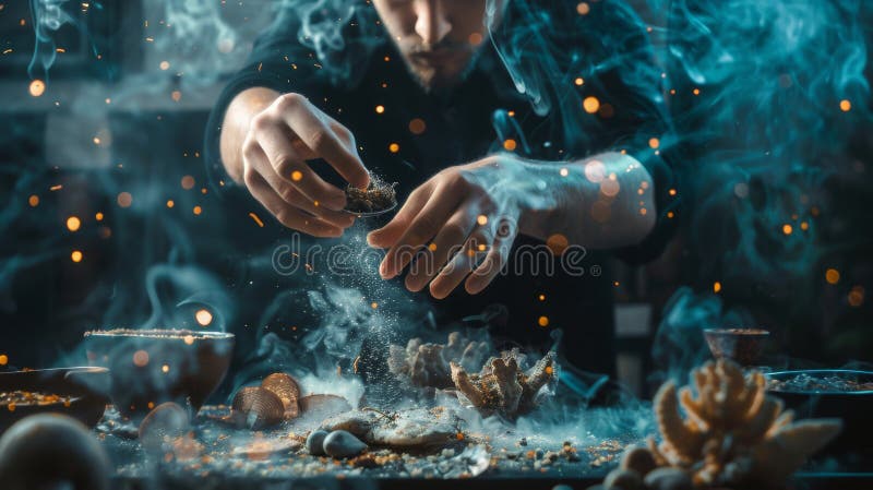 Chef Creating Culinary Magic with Smoke and Spices Stock Image - Image ...