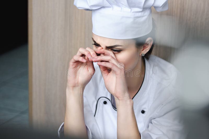 Sad chef sitting on floor stock image. Image of depression - 127722307