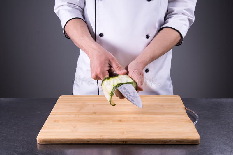 Chef Cuts Cucumber in the Restaurant Kitchen11 Stock Photo - Image of ...