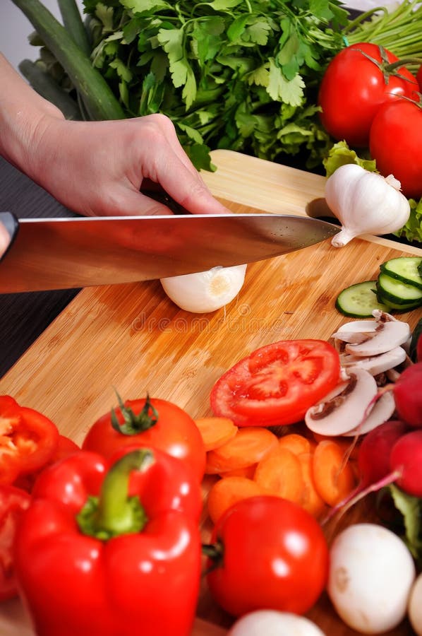 Chef cuts onion stock photo. Image of dieting, finger - 41127066