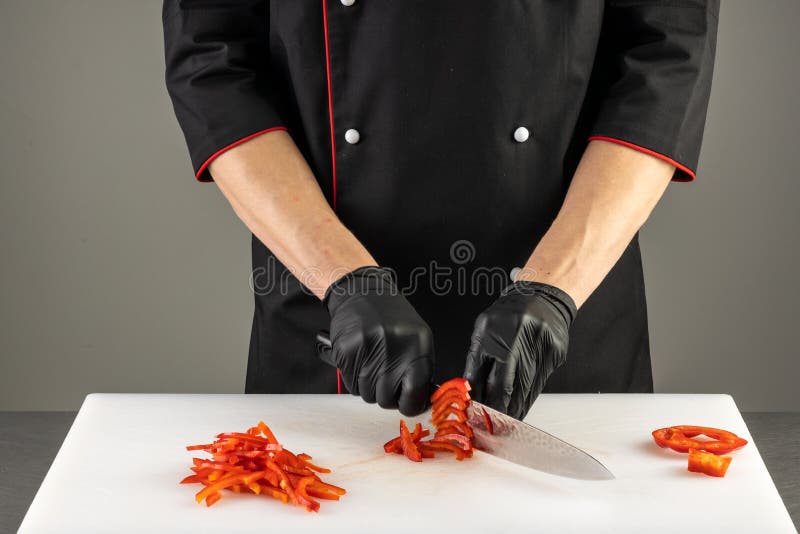 Chef Cuts Red Bell Pepper for Cooking1 Stock Photo - Image of eating ...