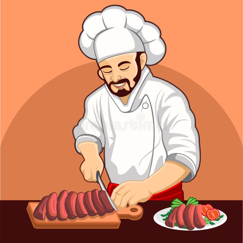 A chef cutting beef steak stock vector. Illustration of beef - 235230190