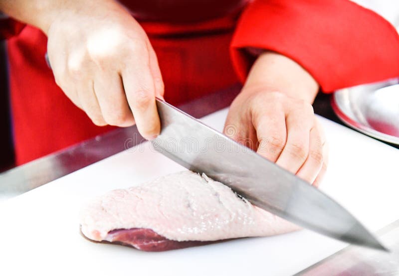 Chef Cutting Chicken Meat on Kitchen, Chef Preparing Food, Cutting Meat ...