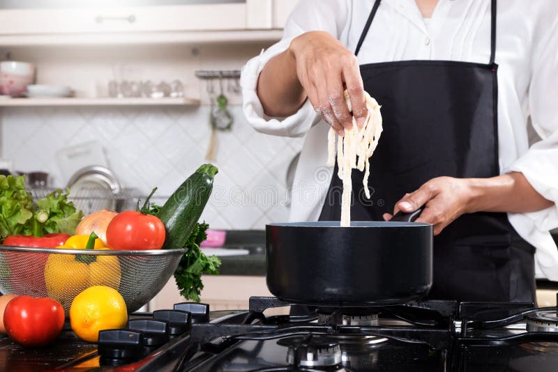 Chef Cutting Cook Homemade Makes Dough Fresh Pasta. Stock Image - Image ...