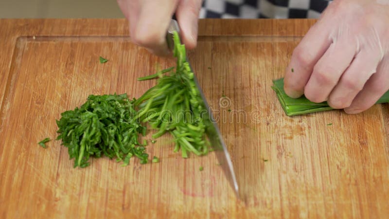 Chef is Cutting Fresh Spinach on a Board Stock Footage - Video of fresh ...
