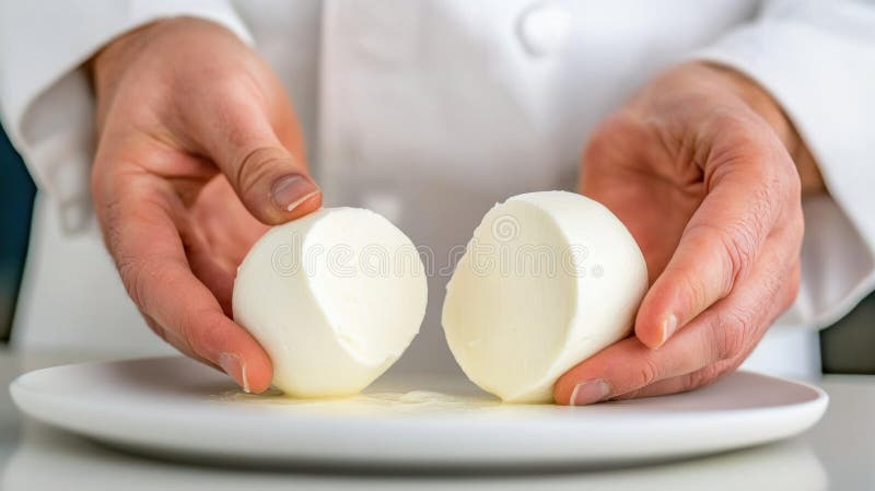 A Chef is Cutting a Hard Boiled Egg in Half, AI Stock Image - Image of ...