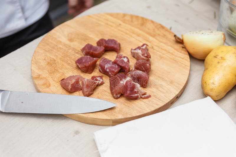 Chef Cutting Raw Meat on the Wood Block Stock Image - Image of pork ...