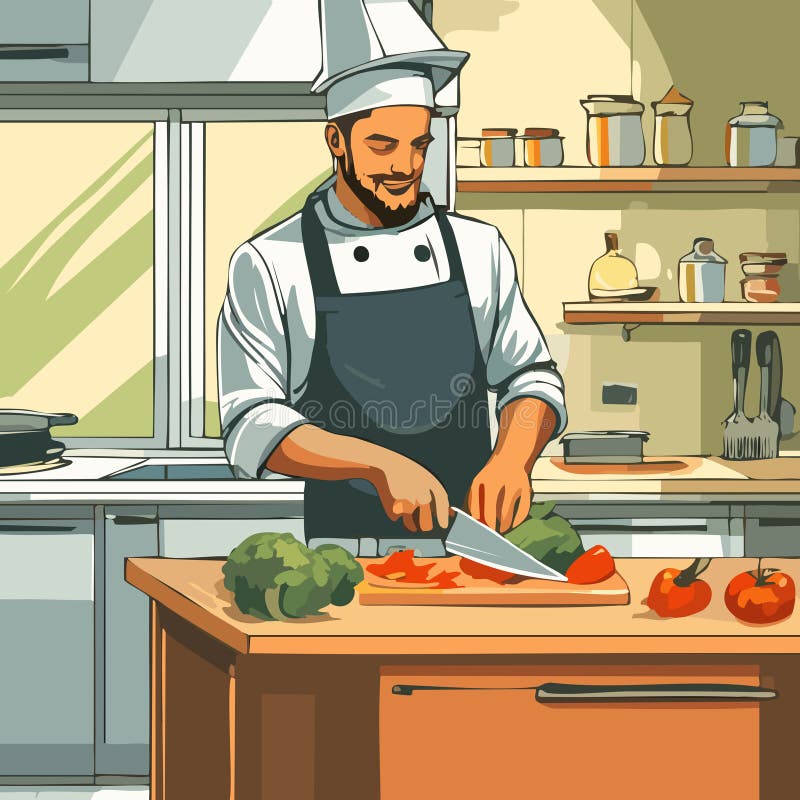 Chef Cutting Vegetables Stock Illustrations – 2,642 Chef Cutting ...