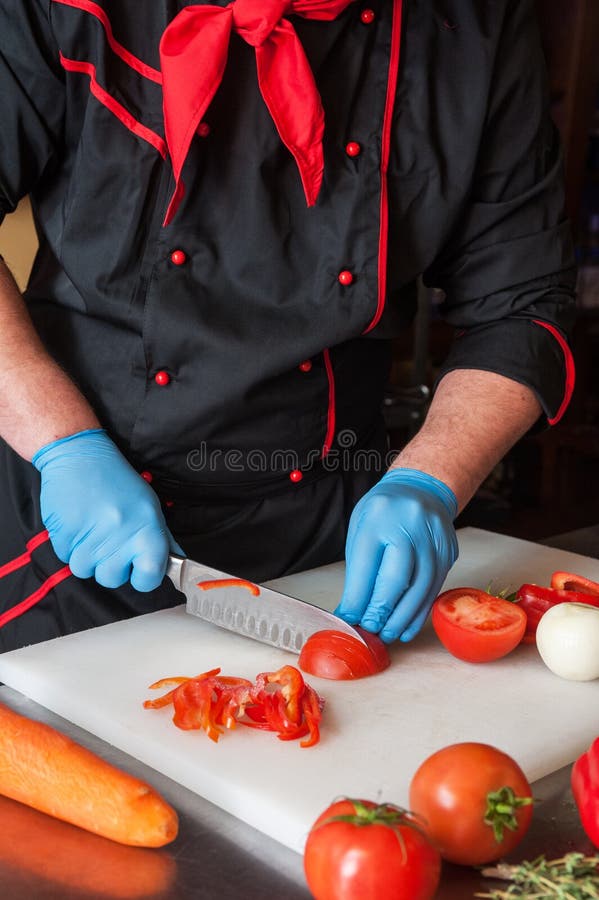 Chef cutting vegetables stock photo. Image of nutrition - 93567596