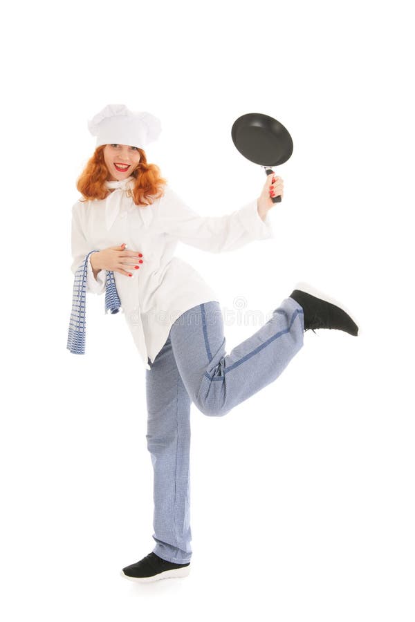 Chef Dancing with Frying Pan Stock Photo - Image of caucasian ...