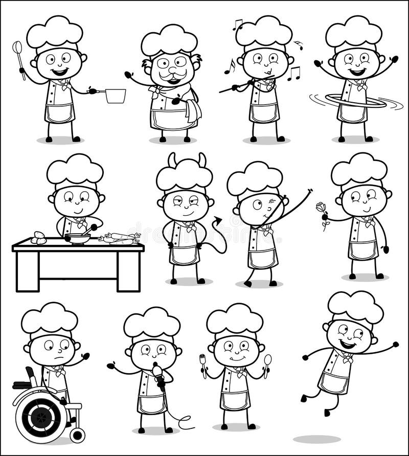 Chef De Dibujos Animados En Blanco Y Negro Retro - Conjunto De ... Chef De Dibujos Animados En Blanco Y Negro Retro - Conjunto De ...