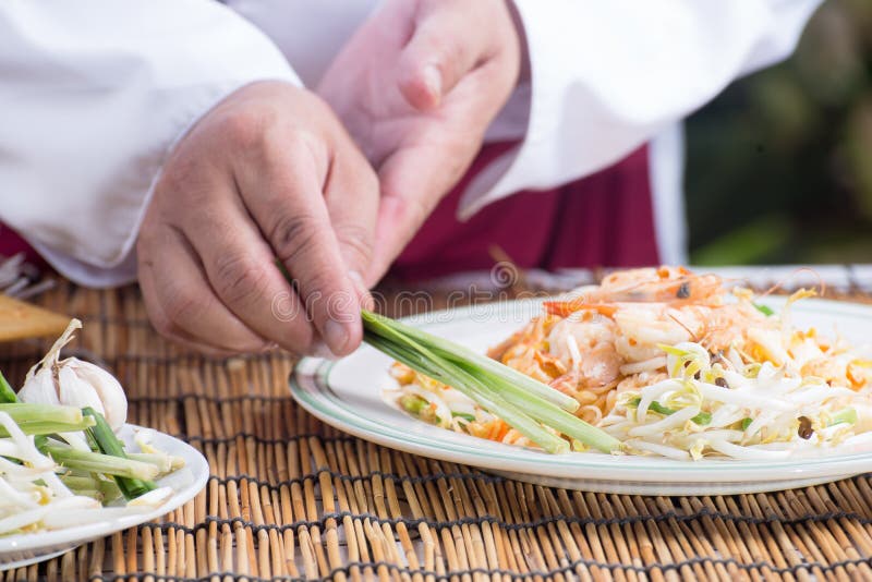 Chef Decorated Pad Thai Menu with Leek Stock Image - Image of gourmet ...