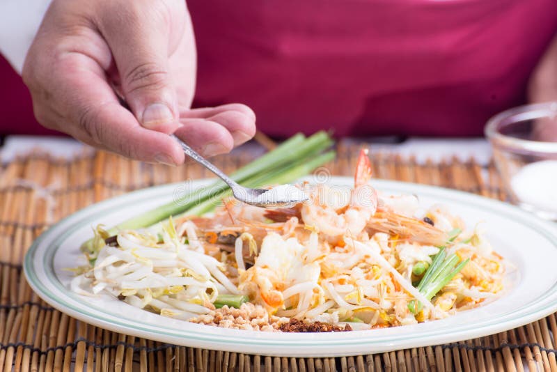 Chef Decorated Pad Thai Menu with Sugar Stock Image - Image of leek ...