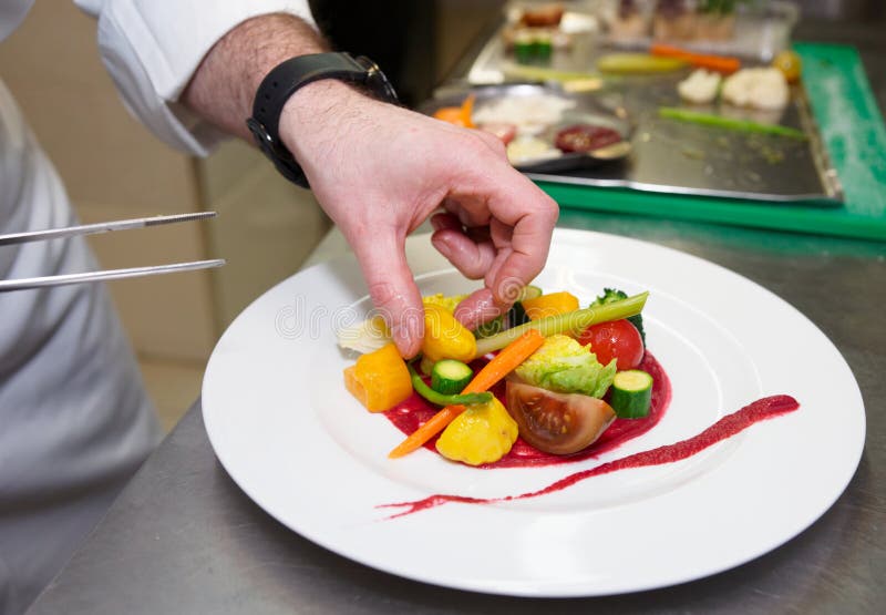 Chef is Decorating Appetizer Stock Image - Image of chef, cooking: 25128517