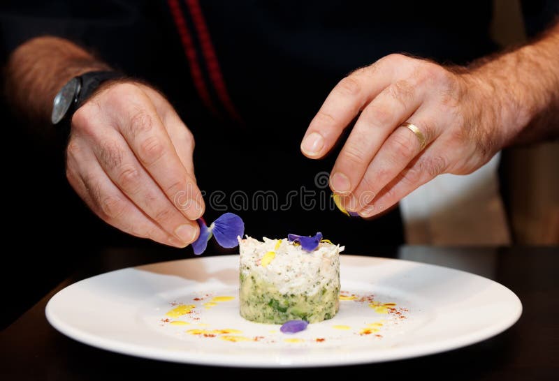 Chef is Decorating Appetizer with Flowers Stock Photo - Image of ...