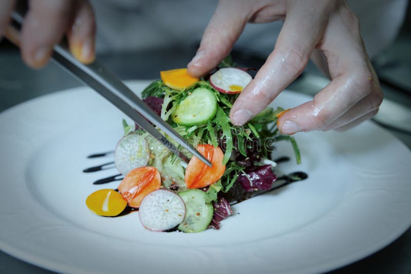 Chef is Decorating Appetizer Stock Image - Image of plate, hand: 37220419