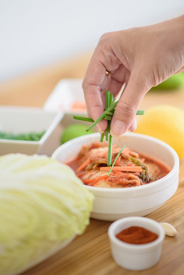 The Chef is Decorating Kimchi with Fresh Vegetables Stock Image - Image ...