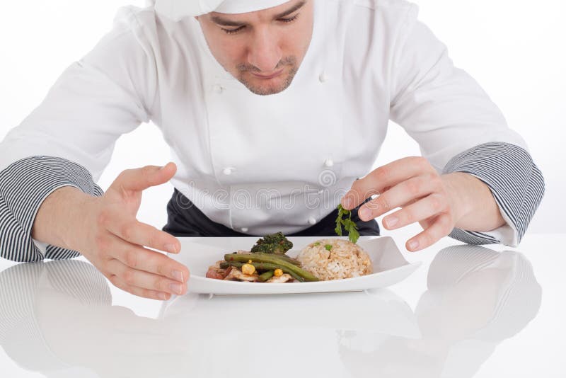 Professional Chef Decorating the Dish Stock Photo - Image of plate ...