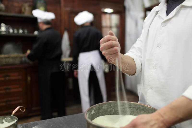 Chef demonstrates flour stock image. Image of baker, hand - 48749407