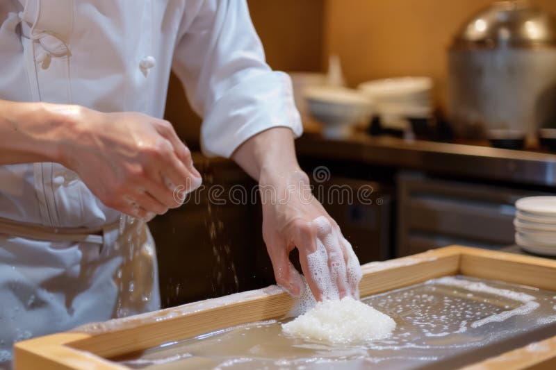 Chef Demonstrating Proper Sushi Rice Washing Technique Stock Image ...