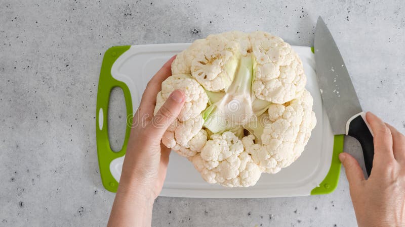 The Chef Devided Cauliflower into Florets, the Cooking Process, View ...