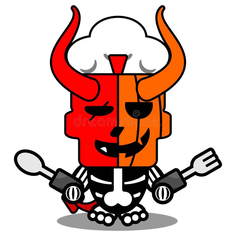 Chef Devil Pumpkin Mascot Costume Stock Vector - Illustration of doodle ...