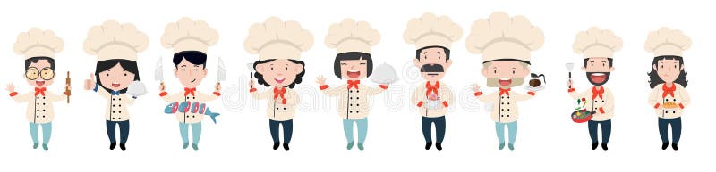 Chef in Different Cooking Character Set Stock Vector - Illustration of ...