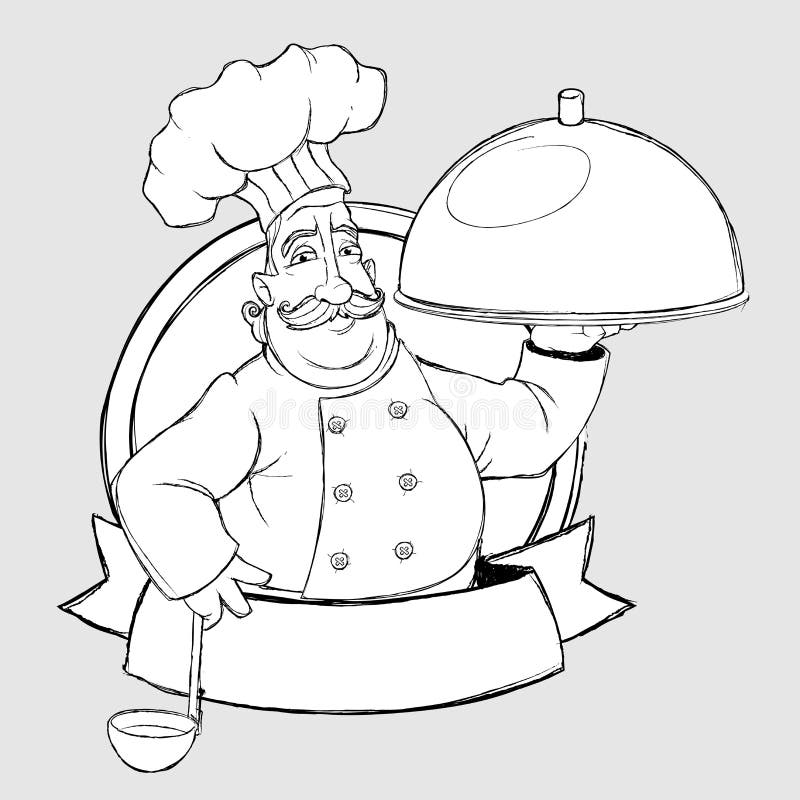 Chef with Dish in the Sign. Freehand Drawing Style Stock Vector ...