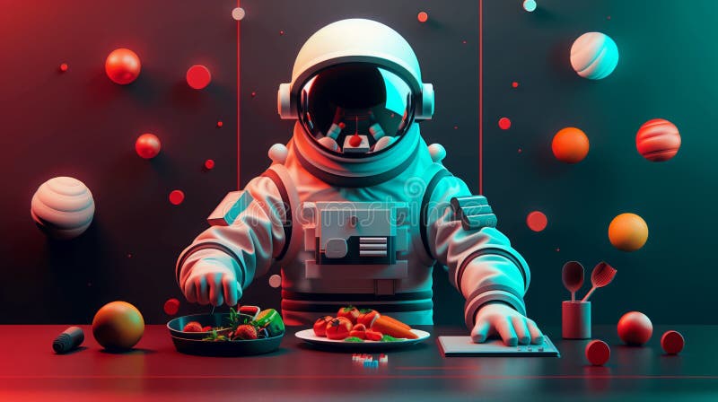 A Chef Dressed in an Astronaut Suit Prepares a Meal in a Spaceship ...